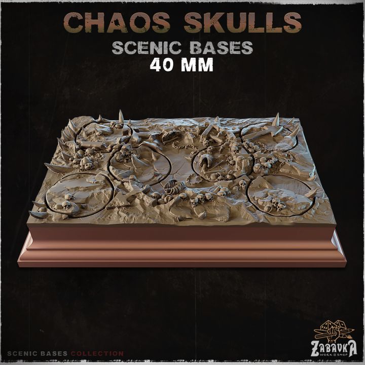 3D Printable Сhaos Skulls - Scenic Bases (40mm Bases) by Zabavka Workshop